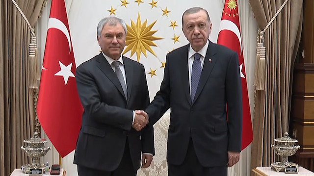 Cumhurbaşkanı Erdoğan Rusya Federasyonu Federal Meclisi Devlet Duması Başkanı Volodin'i kabul ...
