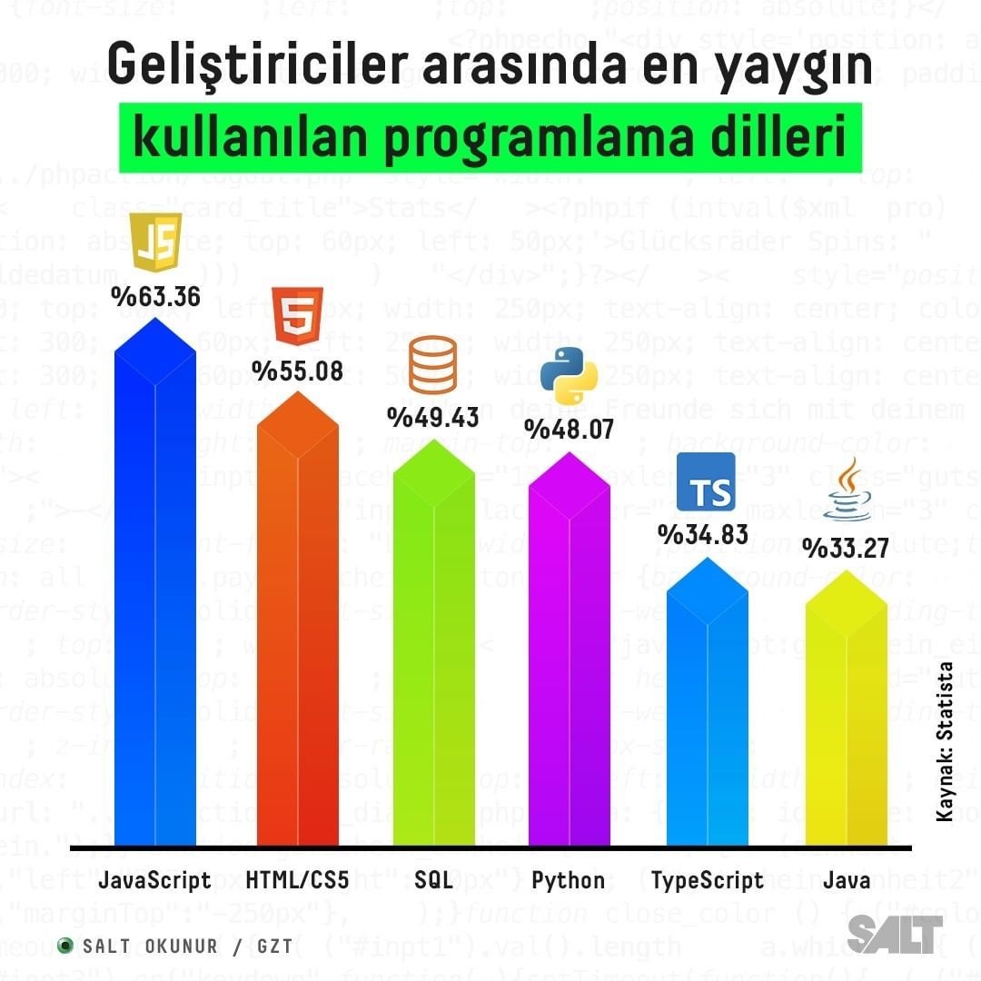 Yazılımcılar arasında en yaygın kullanılan programlama dilleri